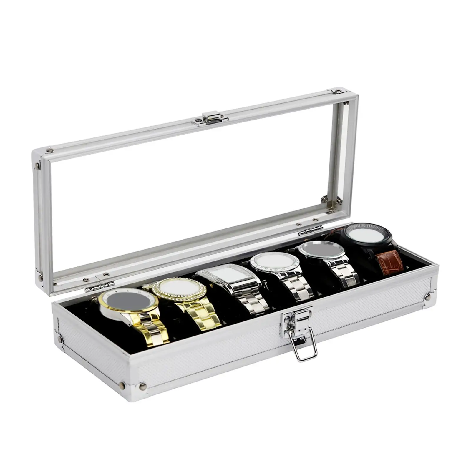Watch Storage Box Jewelry Display Case 6 Slot Men and Women Clear Lid ...