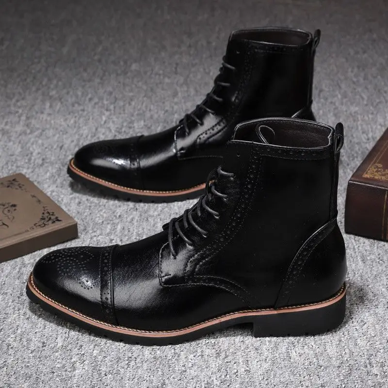 Black-Classic-Men-Dress-Boots-Pointed-Toe-Lace-up-Men-Leather-Ankle ...