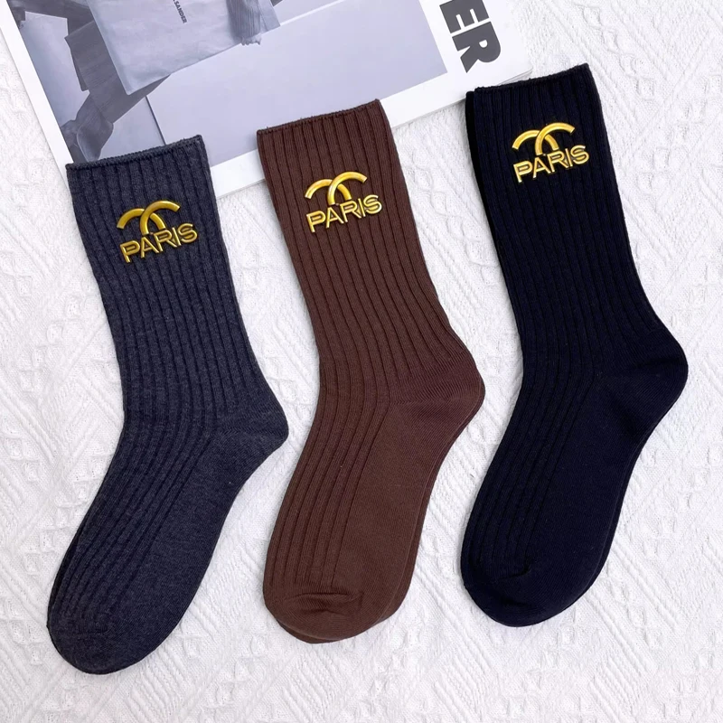 European-Luxury-Metal-Letter-Socks-Black-Coffee-Socks-Women-s-Cotton ...