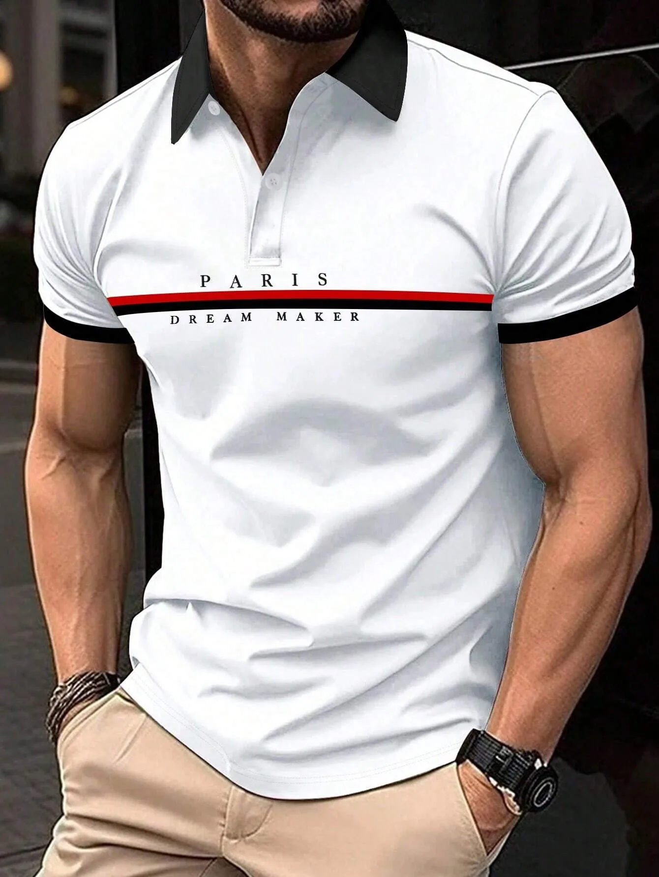 Camisa-polo-de-manga-curta-masculina-gola-de-bot-o-monocrom-tica-gola ...