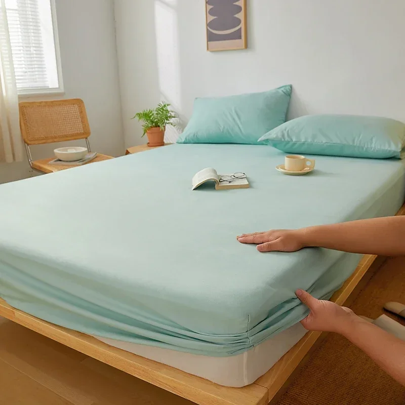 Fitted-Sheet-Solid-Color-Mattress-Cover-With-Elastic-Band-Bed-Sheet ...