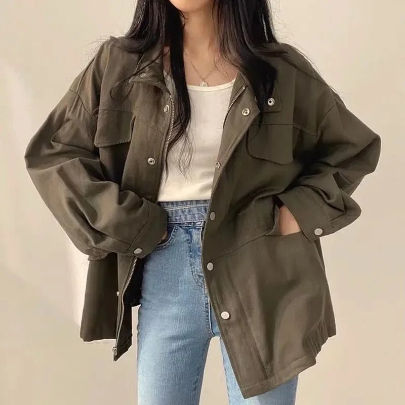 20025 Spring Autumn Women's Retro Temperament Coat Fake Pocket Design ...
