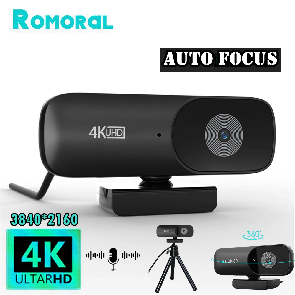 Câmera Web HD profissional, 2K, 4K Webcam com microfone, 8M Pixel, foco ...