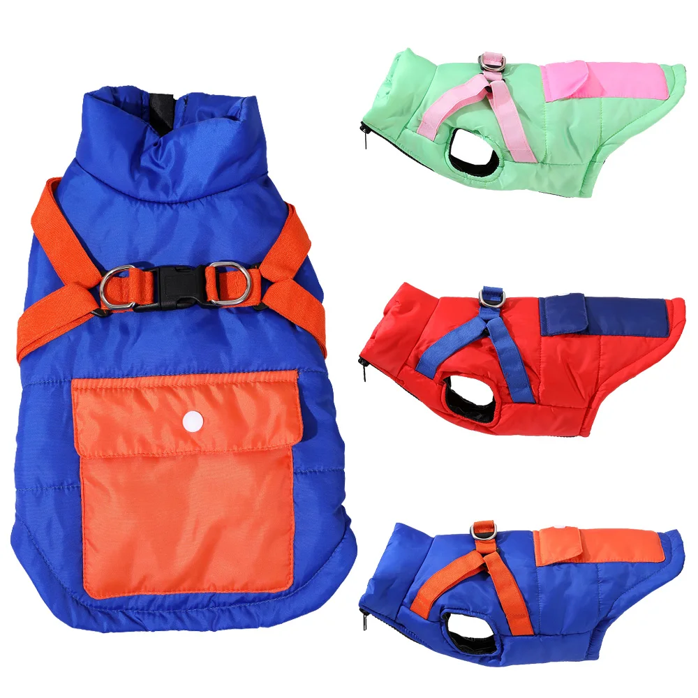 Pet Dog Jacket For Small Medium Dogs Cats With Harness Winter Warm ...