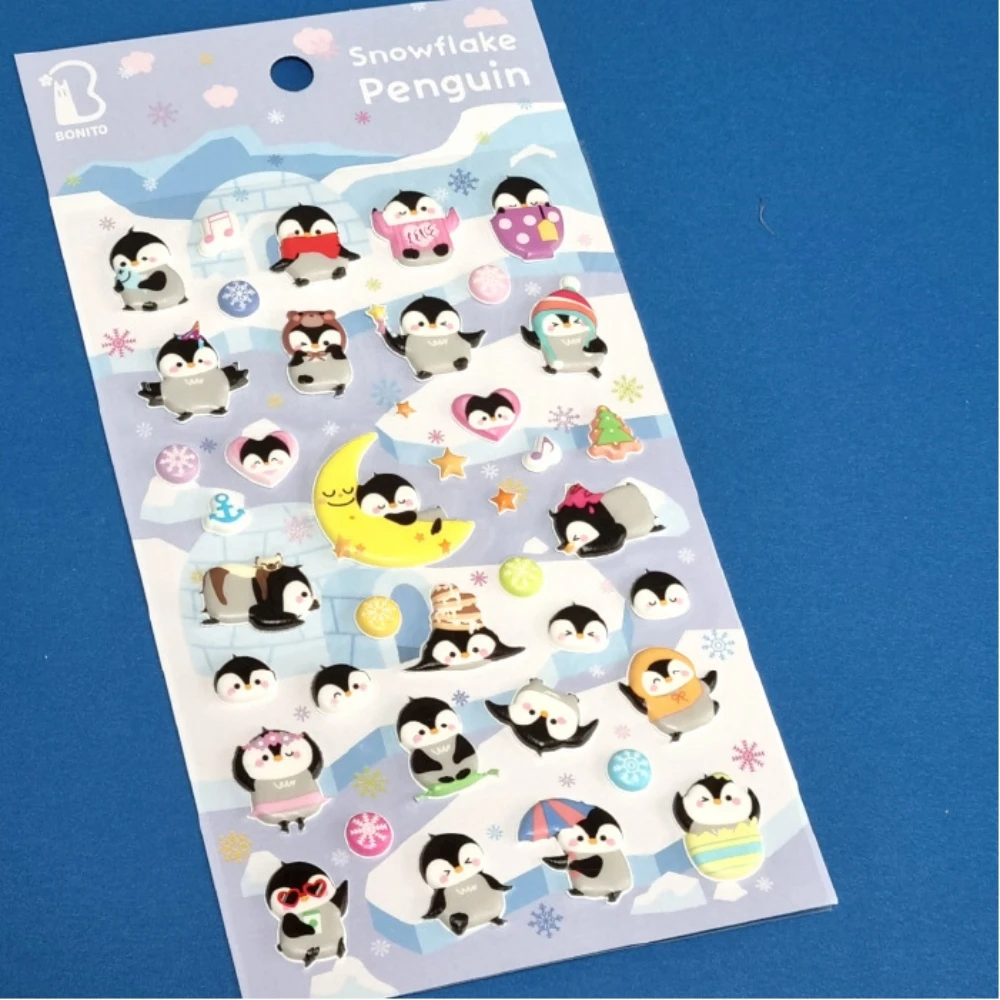 Korean Import Original BONITO Snowflake Penguin 3D Puffy Stickers ...