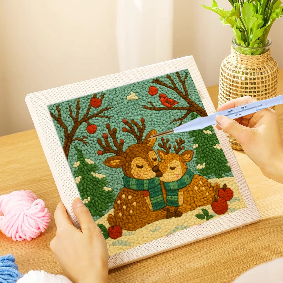 25x25cm New Milu Deer Punch Neddle Kit Embroidery Needle Kit with ...