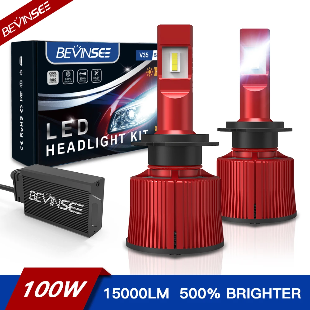 Bevinsee 100w H7 H4 H11 Led Bulbs 15000lm 9005 Hb3 9006 Hb4 Led Headlights 9012 Powerful Light ...