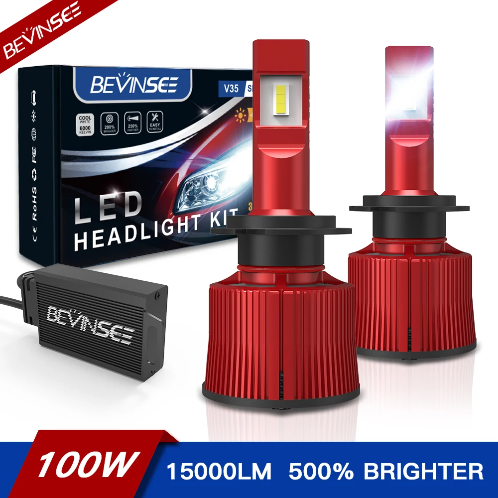 Bevinsee bombillas LED para faros delanteros de coche, 100W, H7, H4, H11, 15000LM, 9005, HB3 ...
