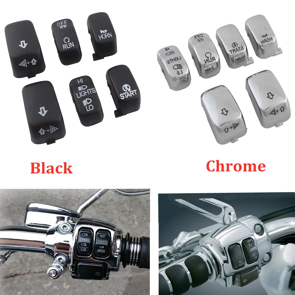 Motorcycle-Chrome-Black-Hand-Control-Switch-Caps-Button-Covers-Kit-for ...