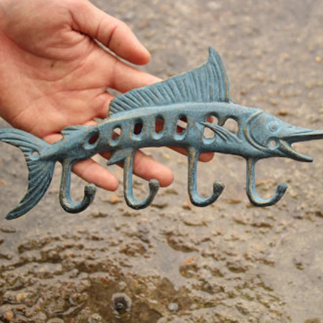 Metal Swordfish Hanging Decor-Coat-Keychain-Keys Holder with 5 Hooks ...
