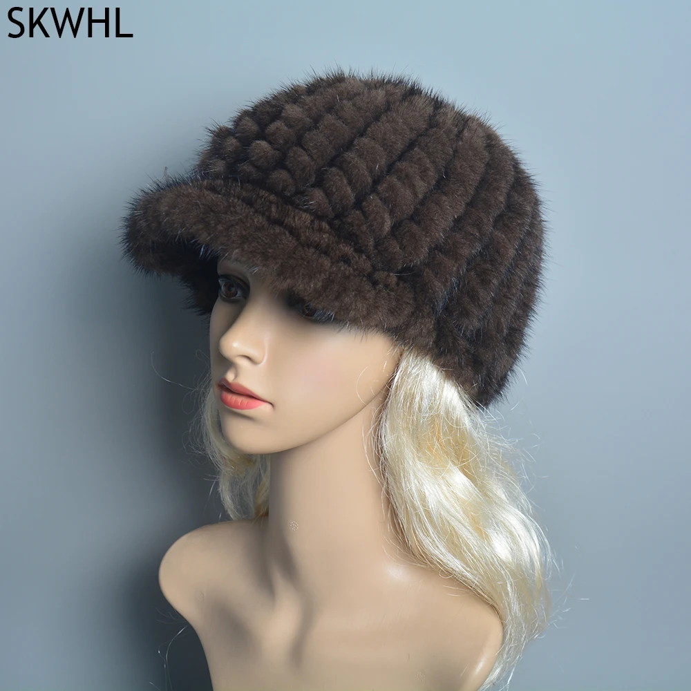 New Russia Lady Winter Hand Knitted Real Mink Fur Hat Natural Warm Mink ...