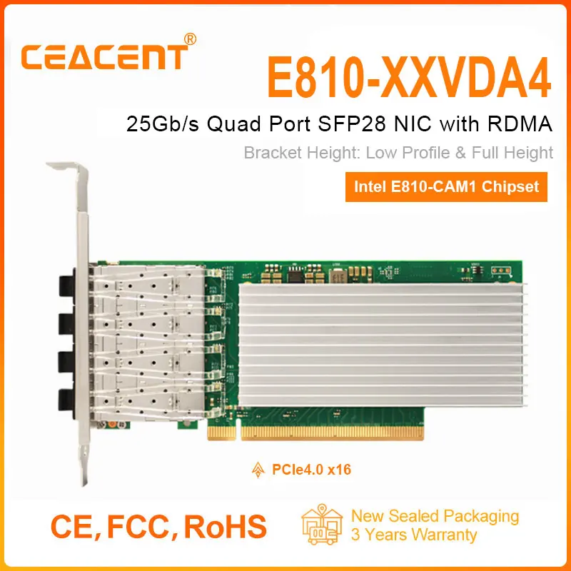 E810-XXVDA4 Intel E810-CAM1 Chipset 25Gb/s Quad Port Ethernet Network ...