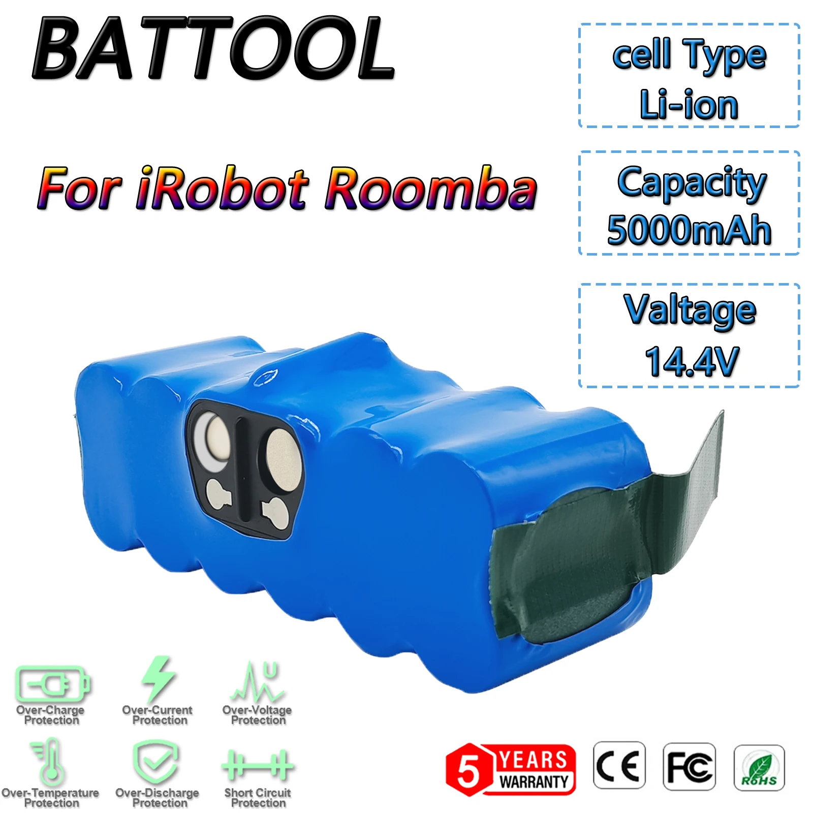Battool-14-4V-5000Mah-Vacuum-Cleaner-Battery-for-Irobot-Roomba-500-600 ...