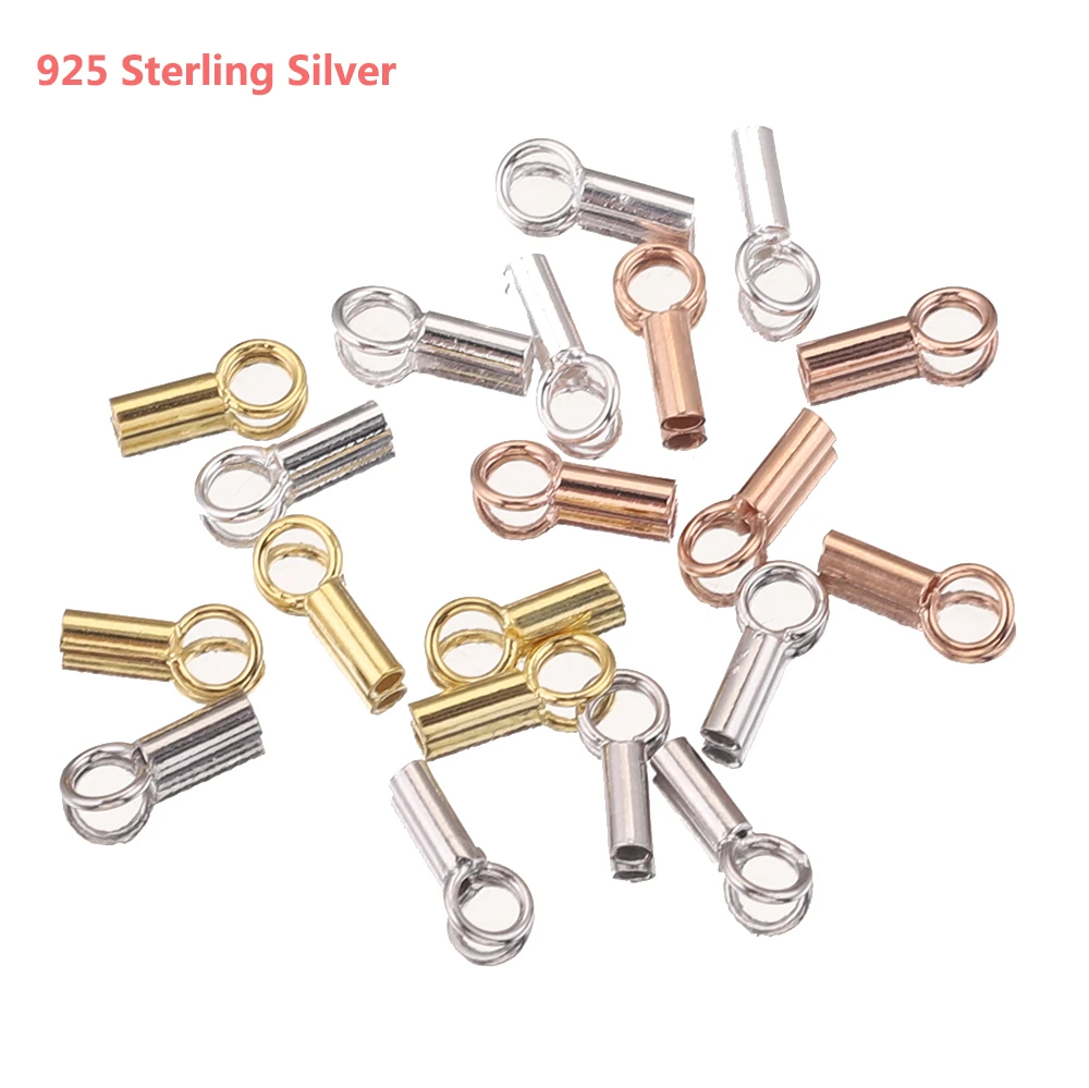 10pcs/lot 925 Sterling Silver End Caps Clasps Dia 1mm for DIY Leather Bracelet Jewelry Necklace ...