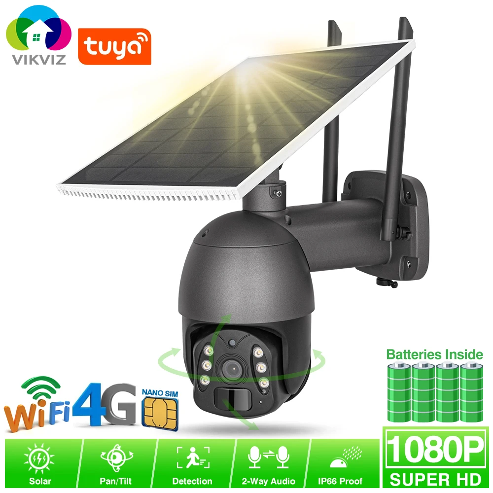 VIKVIZ-Tuya-4G-WiFi-IP-Camera-SIM-Card-2MP-3MP-HD-Solar-Panel-Battery ...