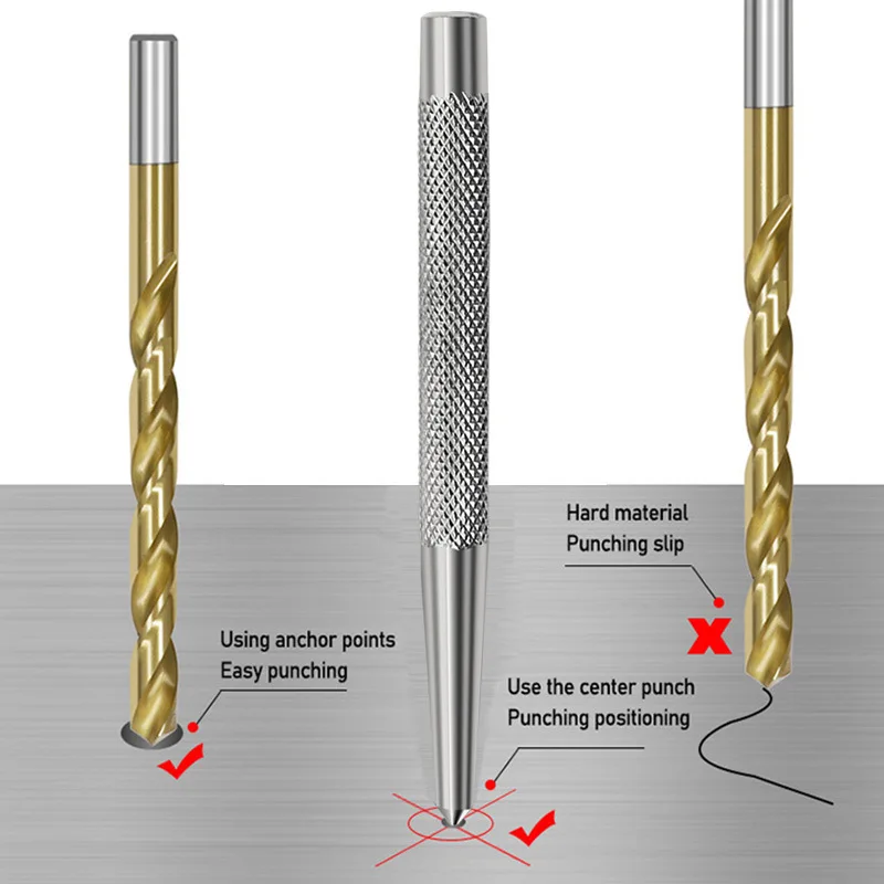 High Hardness Center Punch Non slip Handle Tapered Punch Point Punch ...