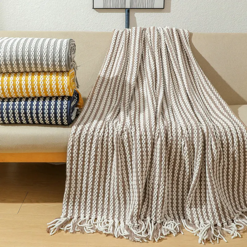 Nordic-Sofa-Blanket-Shawl-Striped-Knitted-Air-Conditioner-Blanket ...