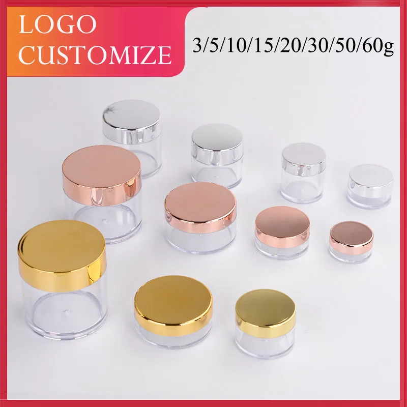 100pcs 3/5/10g Clear Jar 15g Golden Lid Cream Pot Empty PS Plastic Eye ...