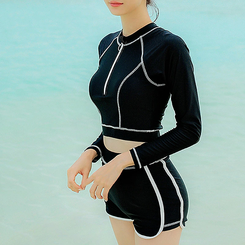 2024-Newest-Women-High-Waist-Swimsuit-Long-Sleeves-Black-Surfing-Suit ...