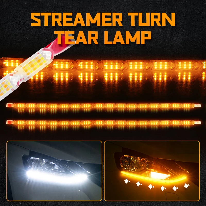 2Pcs DRL LED Daytime Running Light Flexible Strip Waterproof Headlight ...