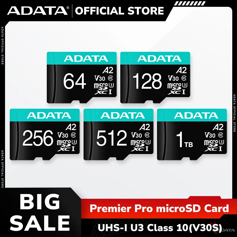 ADATA Premier Pro microSDXC UHS-I Memory Card A2 V30 Micro SD Card 64GB ...