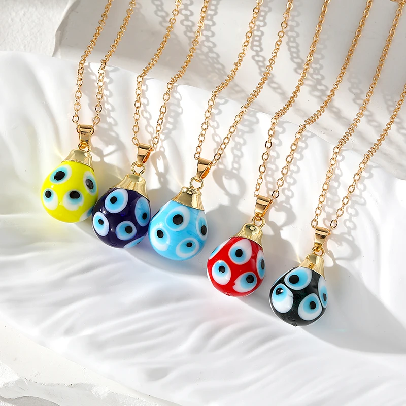 Glaze-Evil-Eye-Stainless-Steel-Chian-Necklace-Women-Fashion-Retro-Water ...