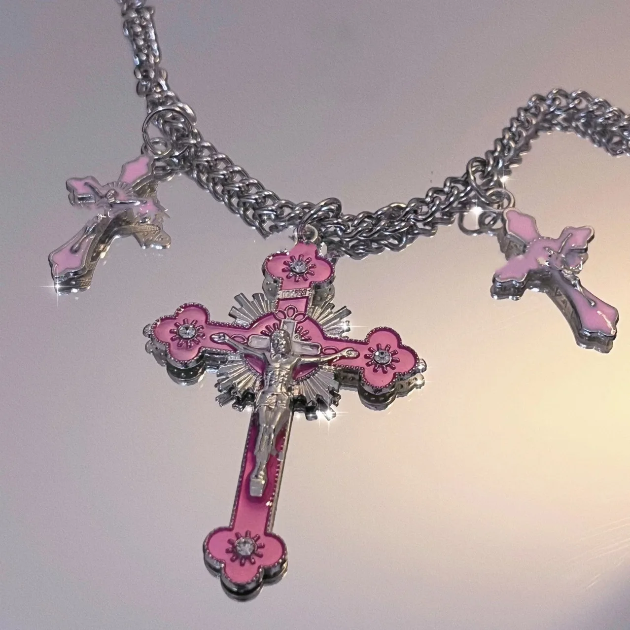Collares-de-Cruz-rosa-para-mujer-joyer-a-g-tica-de-moda-Y2k-Cadenas-de ...