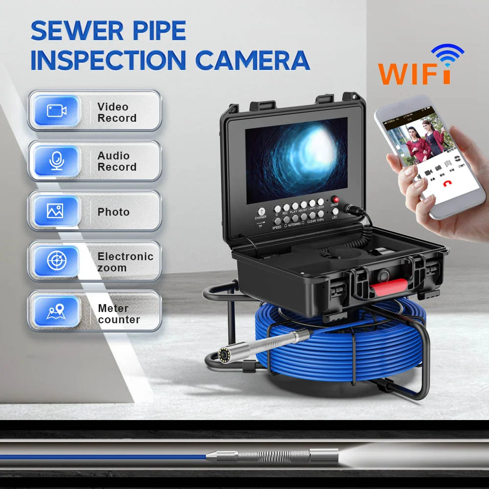 9in-HD-Wireless-WiFi-DVR-Distance-Counter-Sewer-Pipe-Inspection-Camera ...