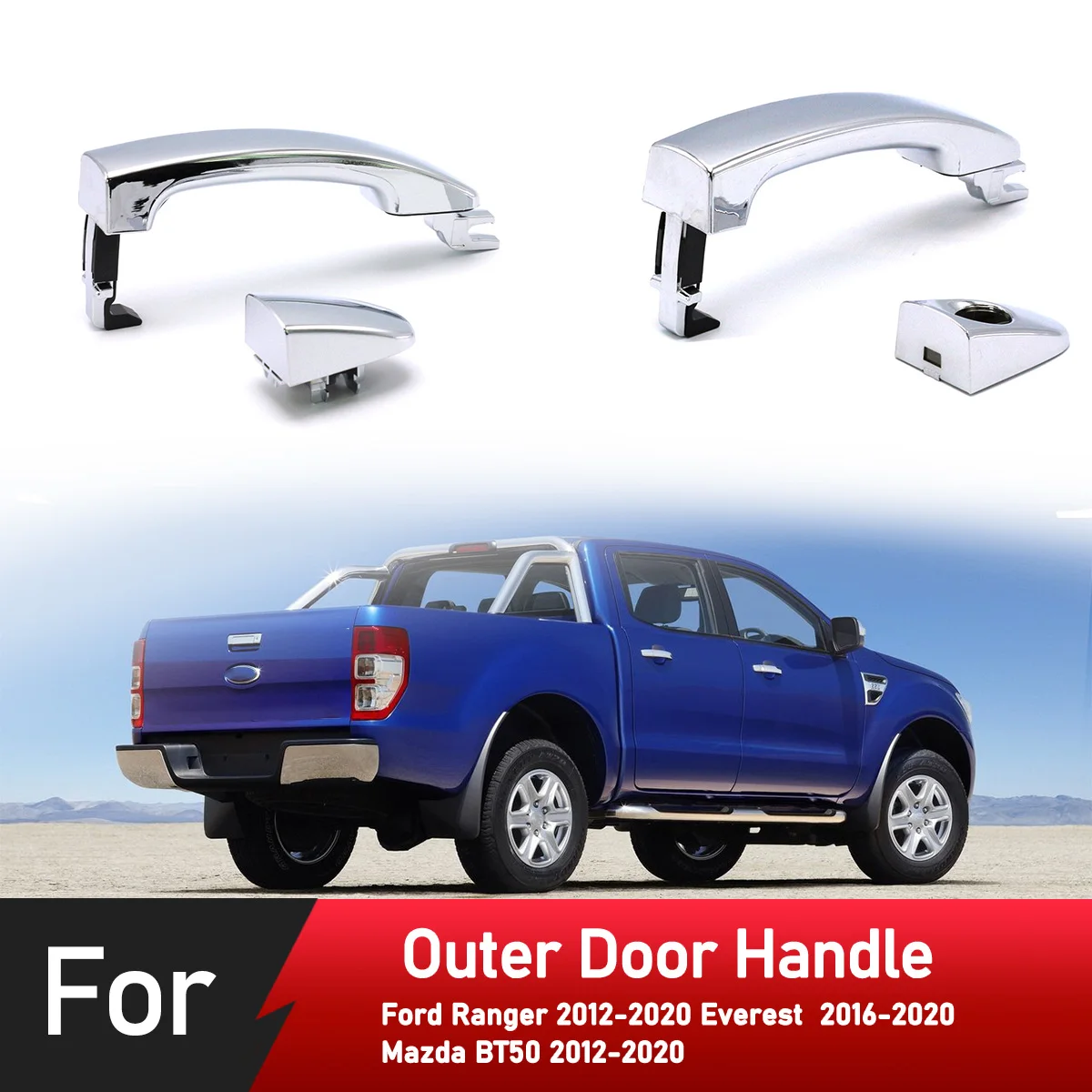 Outer Exterior Door handle Chrome With Cap for Ford Ranger Everest T6 ...