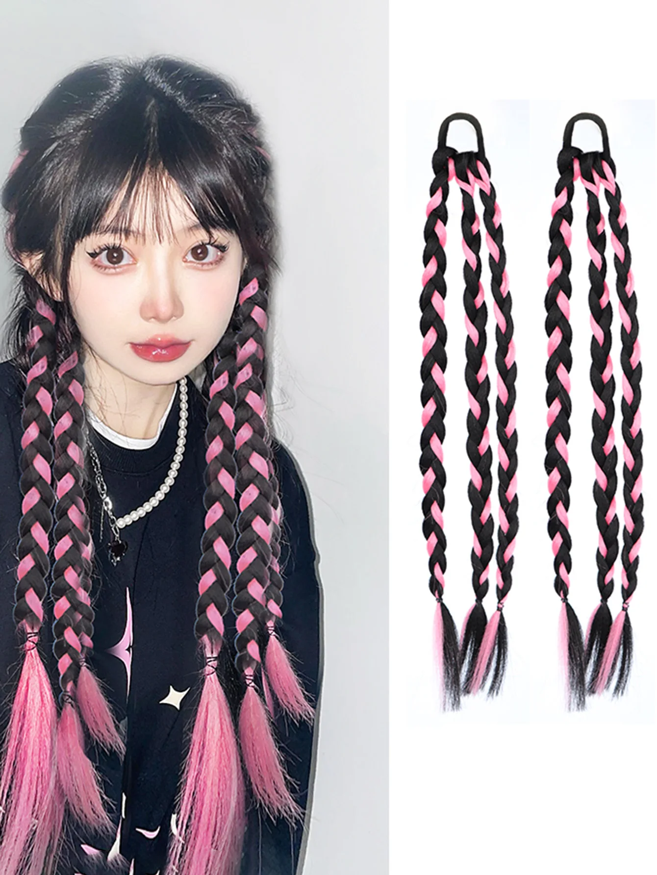 2Pcs-Hair-Ties-for-Women-Girls-Pink-Braids-Scrunchies-Y2k-Rubber-Bands ...