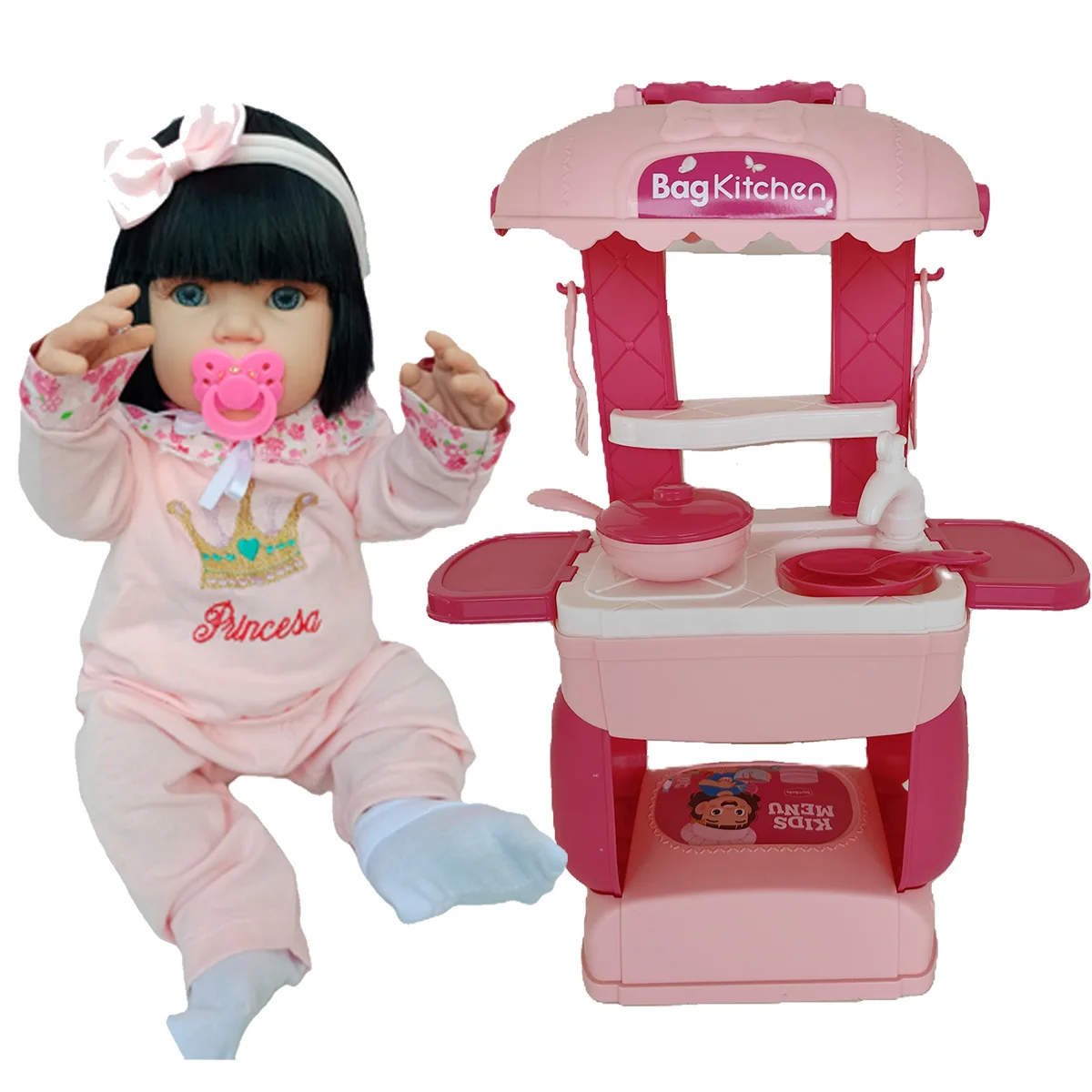 KIT Baby Doll Brunette Mom Reborn 45cm + Mini Kitchen - AliExpress 26