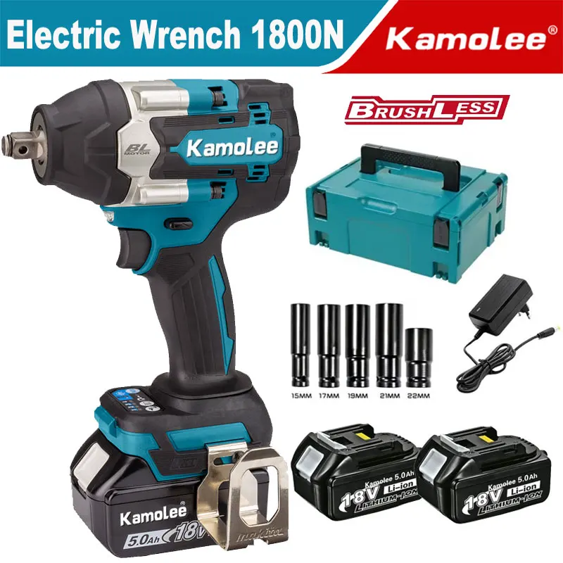 Kamolee 1800N.M Electric Torque Impact Wrench Brushless Cordless DTW700 ...