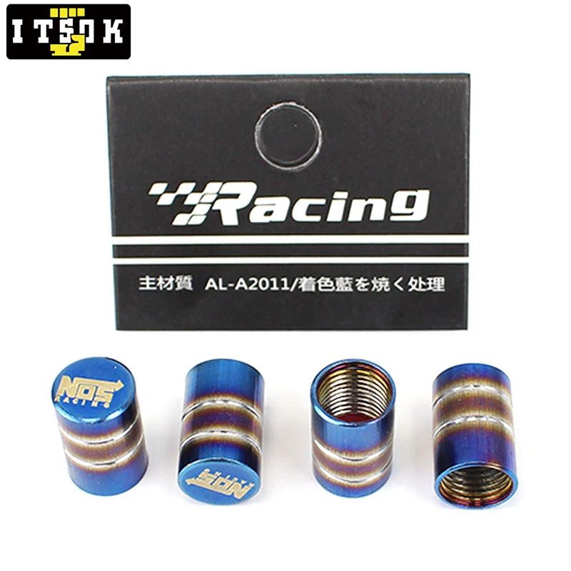 NOS Valve Caps 4Pcs Aluminum Alloy Titanium Burnt Blue Universal JDM ...