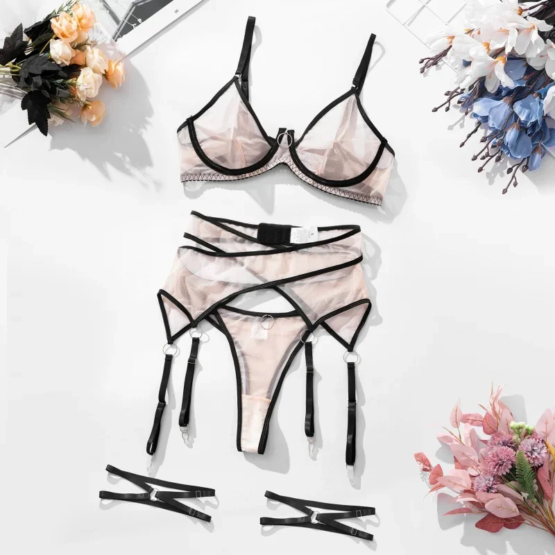 Ropa-interior-transparente-para-mujer-sujetador-de-Color-s-lido-traje ...