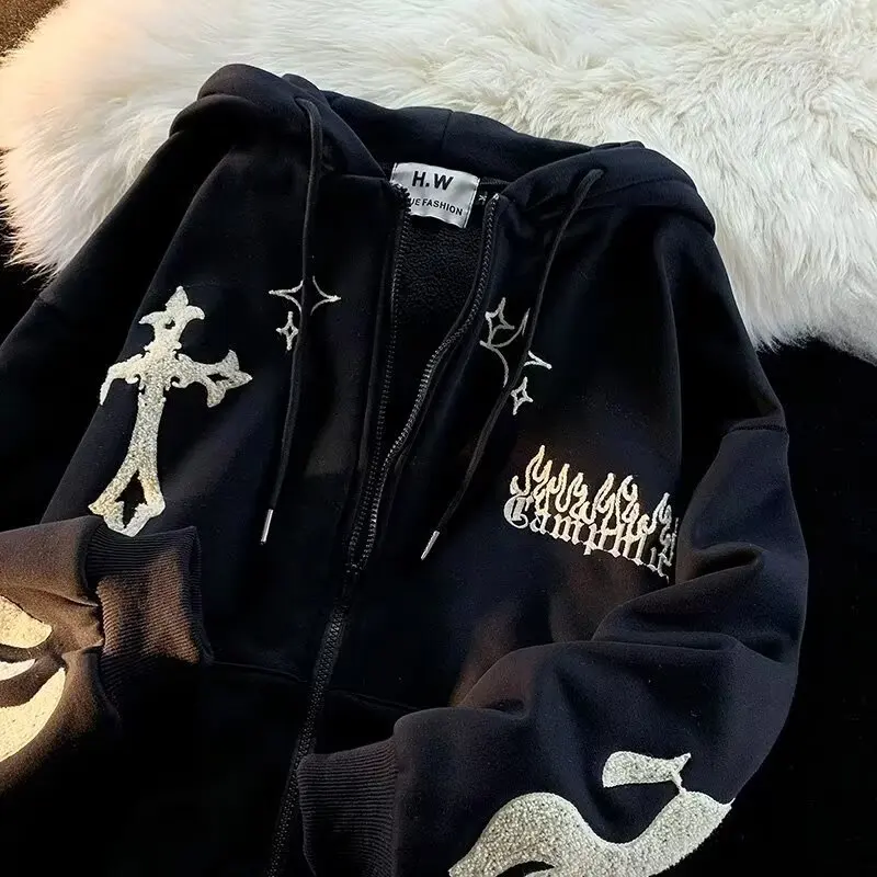 Retro Y2K Autumn Winter Hooded Coats Fashion Women Long Sleeve ...