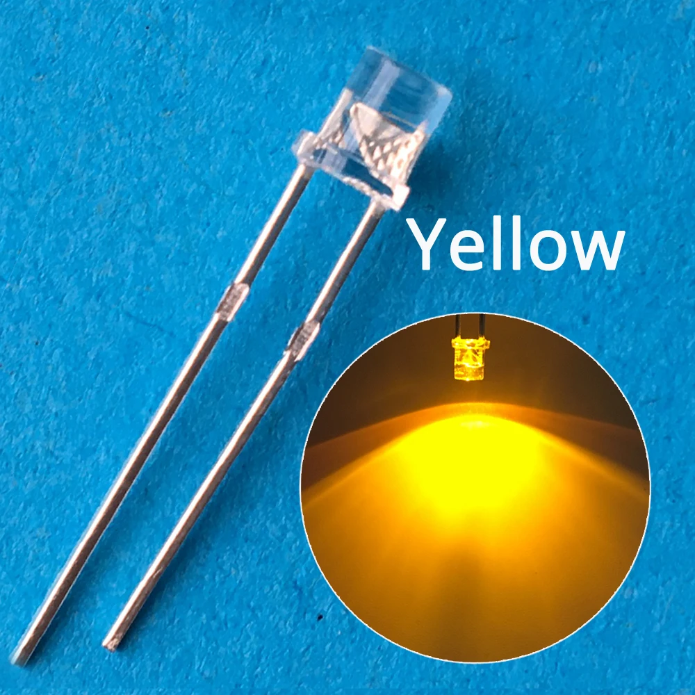 100pcs 3mm Yellow Ultra Bright Flat Top Diode 600~800mcd Led Head Wide ...