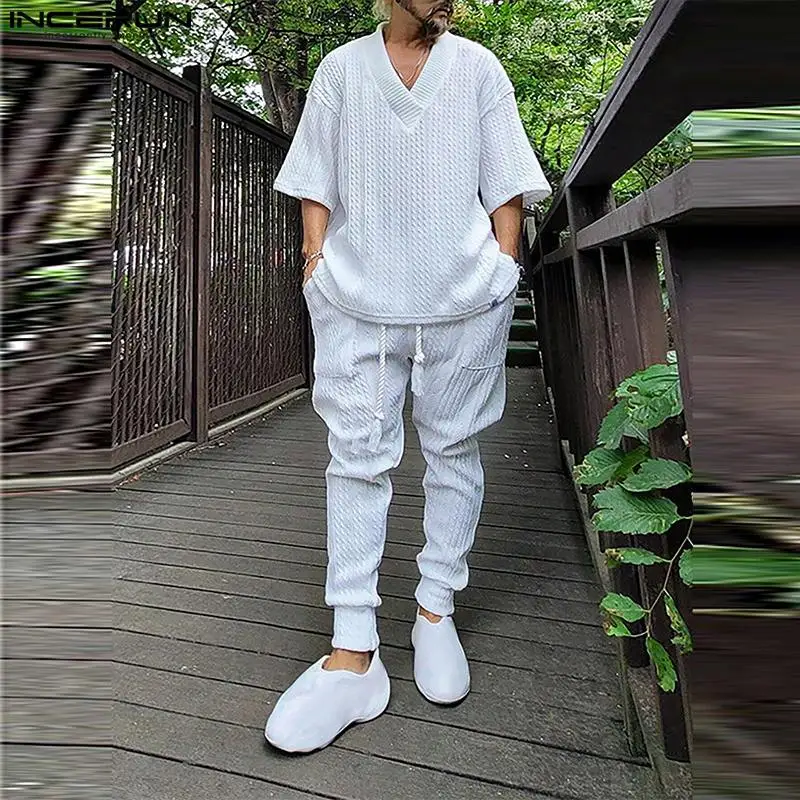 INCERUN-Conjunto-de-camisa-e-cal-a-masculina-de-manga-curta-ternos ...