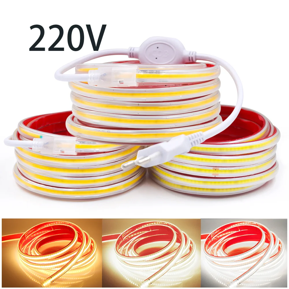 220V-COB-LED-Strip-Light-With-Adhesive-Tape-Switch-EU-Power-Plug-Kit-0 ...