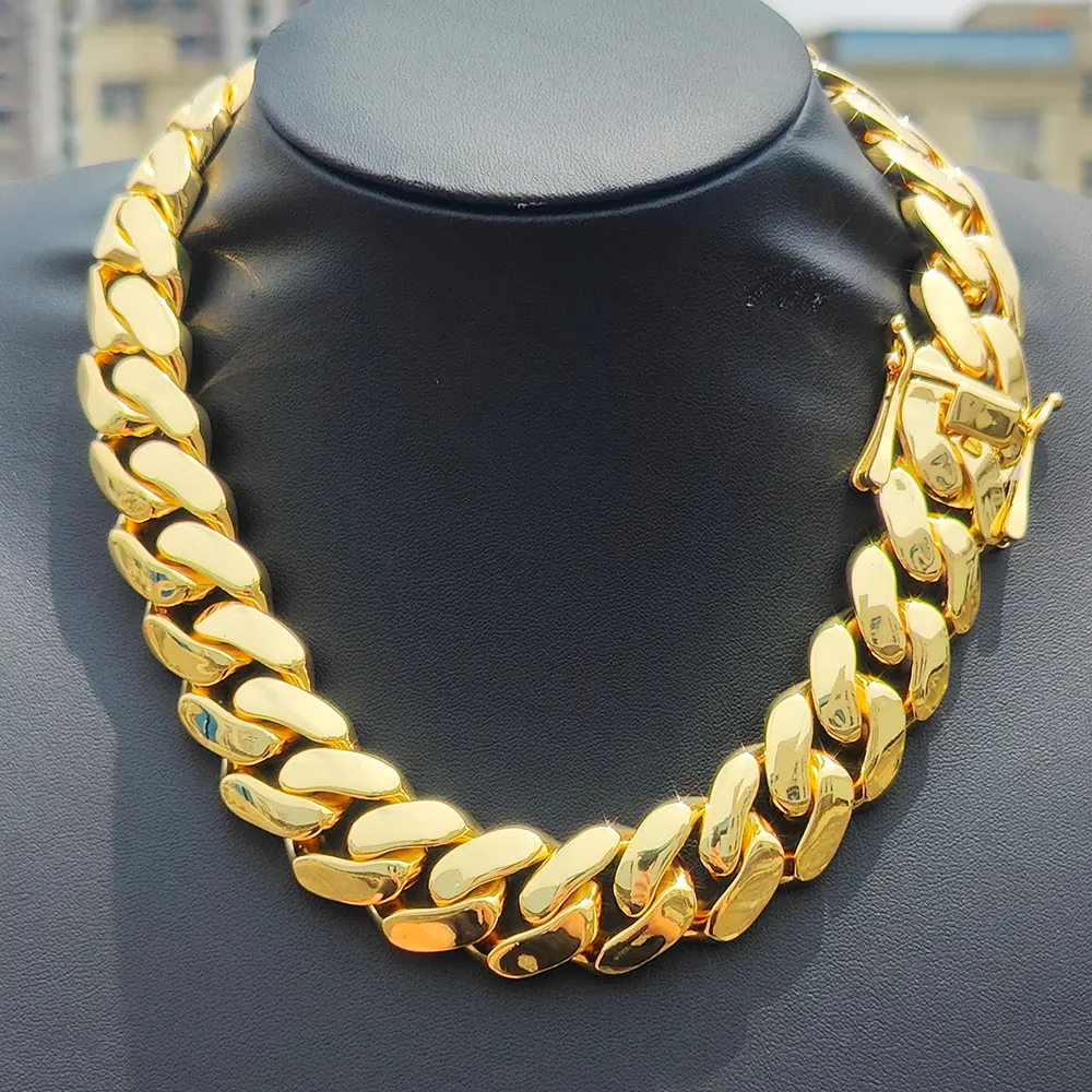 Fashion 22MM Width Miami Brass Cuban Link Chain Hip Hop Jewelry For Men ...