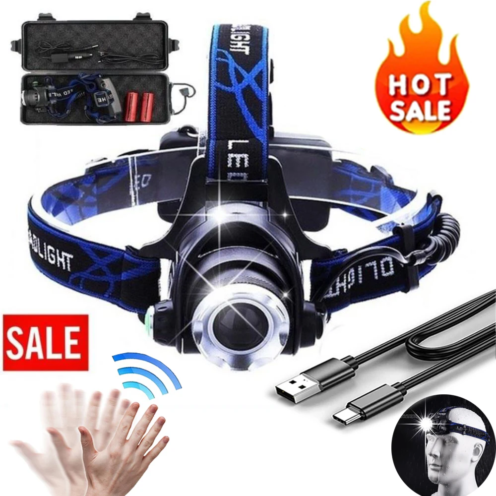 USB Powerful LED Headlamp Fishing Headlight 10000 Lumen T6 R5 4 Modes ...