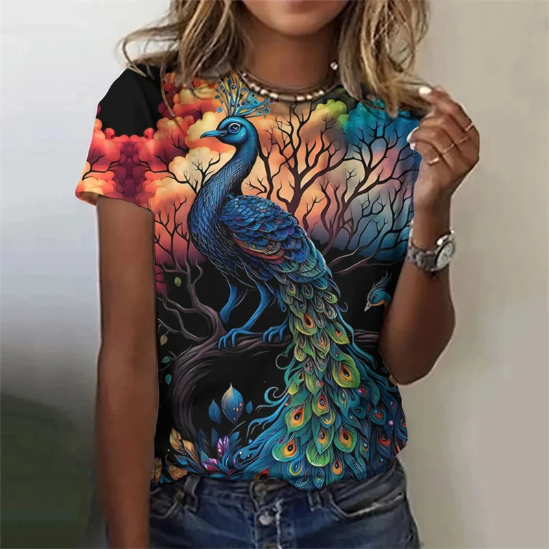 Fashion-Women-s-T-shirt-With-Cute-Peacock-Graphic-3D-Printed-Short ...