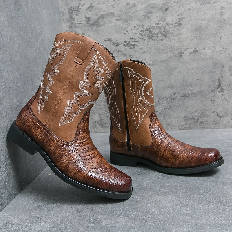 Botas-vaqueras-occidentales-de-cuero-puntiagudas-para-hombre-bordadas ...