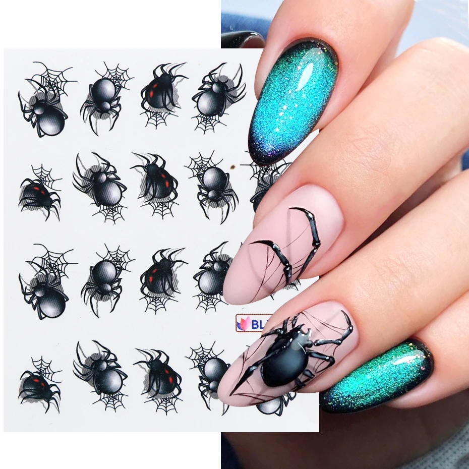 Black-Spider-Water-Nail-Stickers-Halloween-Evil-Eye-Nail-Art-Decals ...