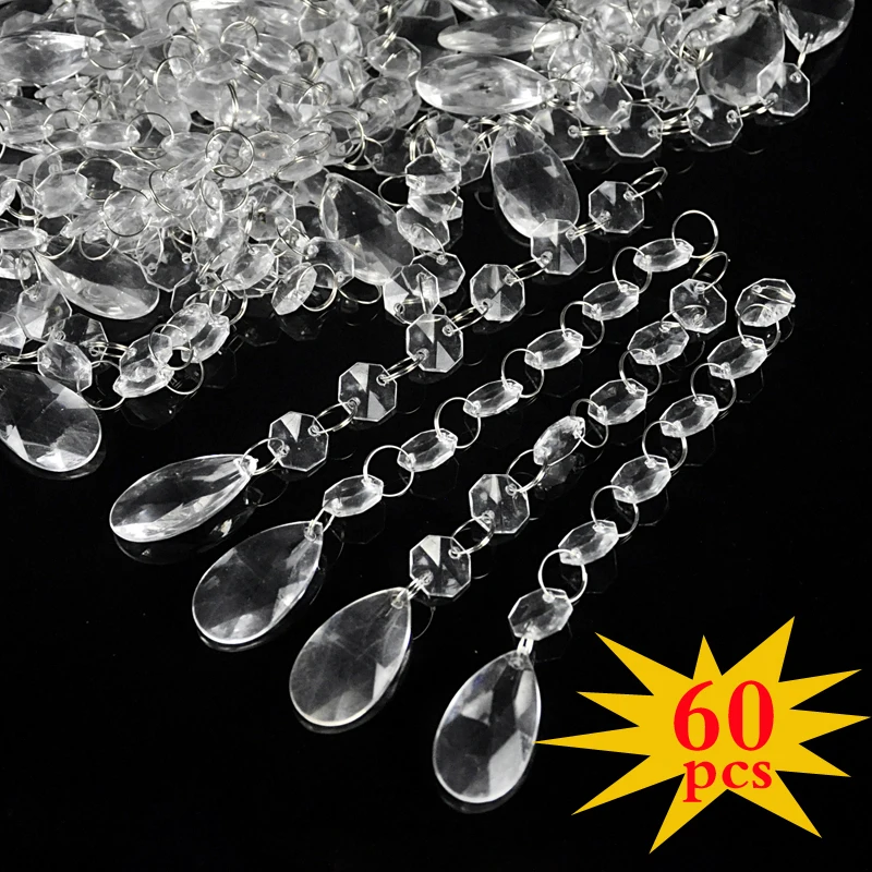 60 String 17.5cm Teardrop Acrylic Crystal Beads Curtain Chandelier ...