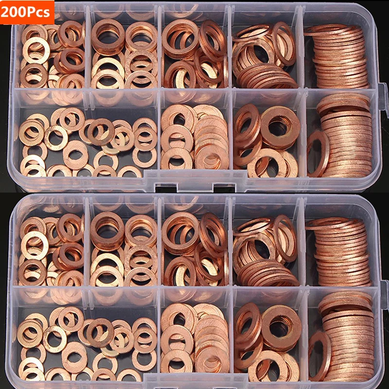 100-200PCS-Copper-Washer-Gasket-Nut-and-Bolt-Set-Flat-Ring-Seal ...