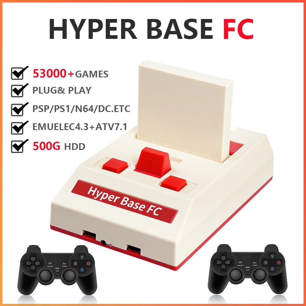WIFI Retro Game Console Hyper Base FC Come With 500G HDD Built-in 53000+ Games 4K Game Box ...