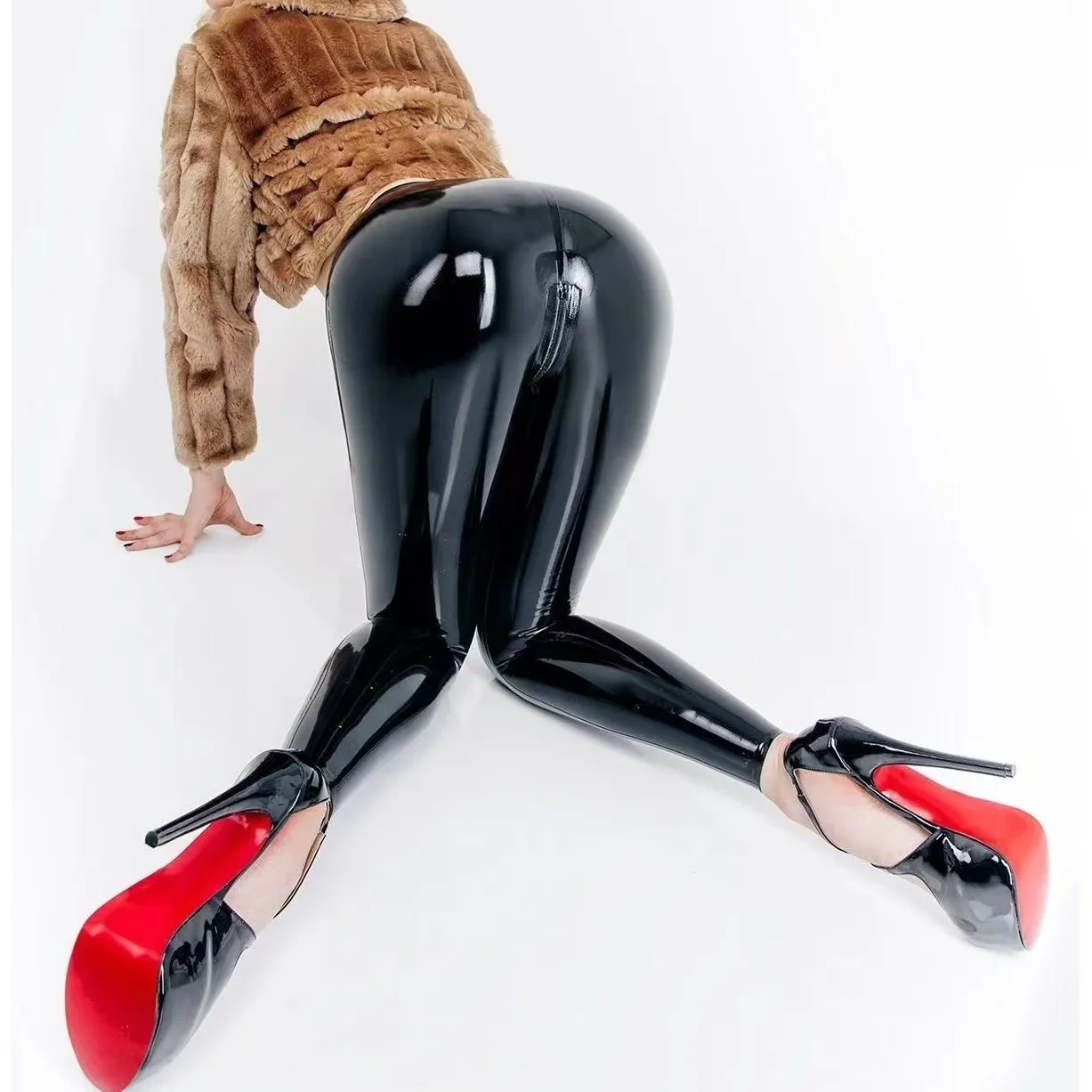 Vrouwen-Faux-Latex-Lederen-Potlood-Broek-Sexy-Hoge-Taille-Rits-Wetlook ...