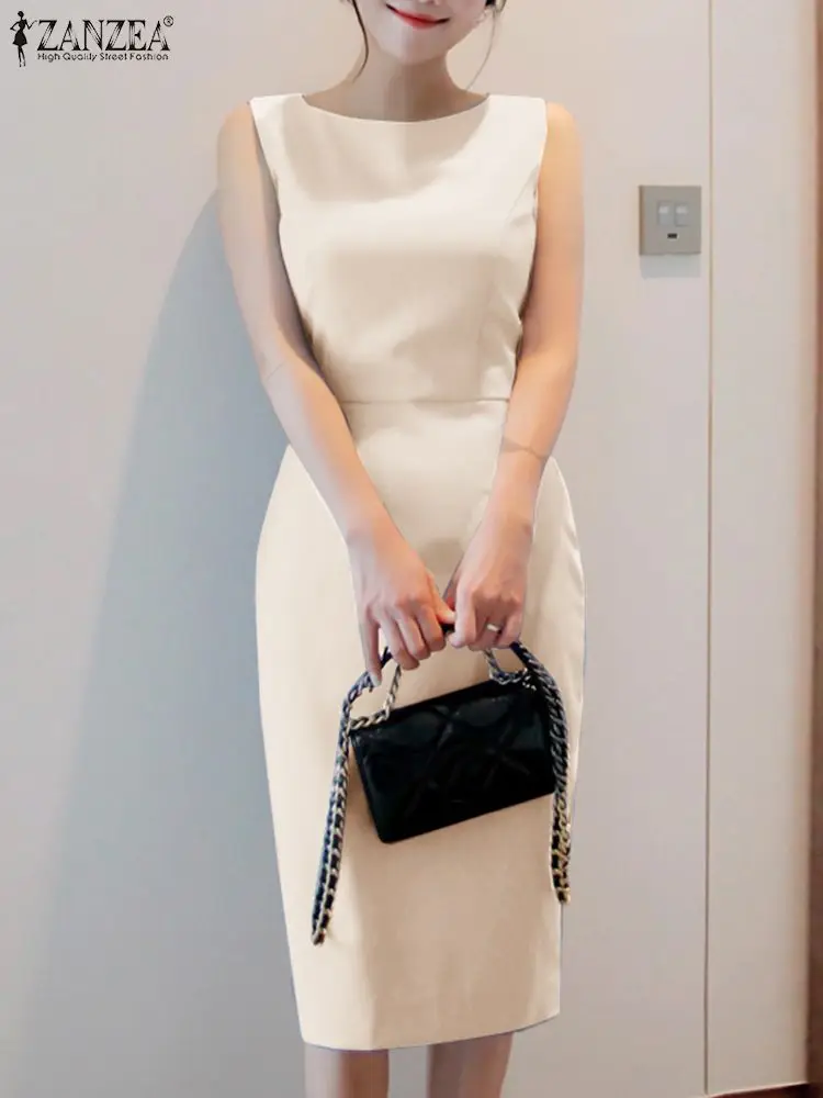 ZANZEA-Korean-Summer-Solid-Office-Robes-Casual-Fashion-Solid-Midi ...