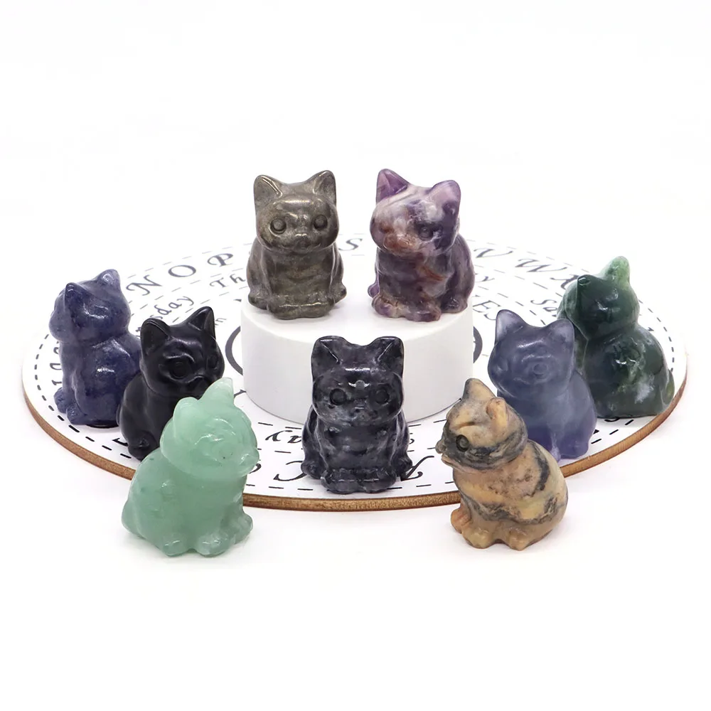 1-2-Mini-Gemstone-Cute-Cat-Statue-Healing-Quartz-Amethyst-Fluorite ...