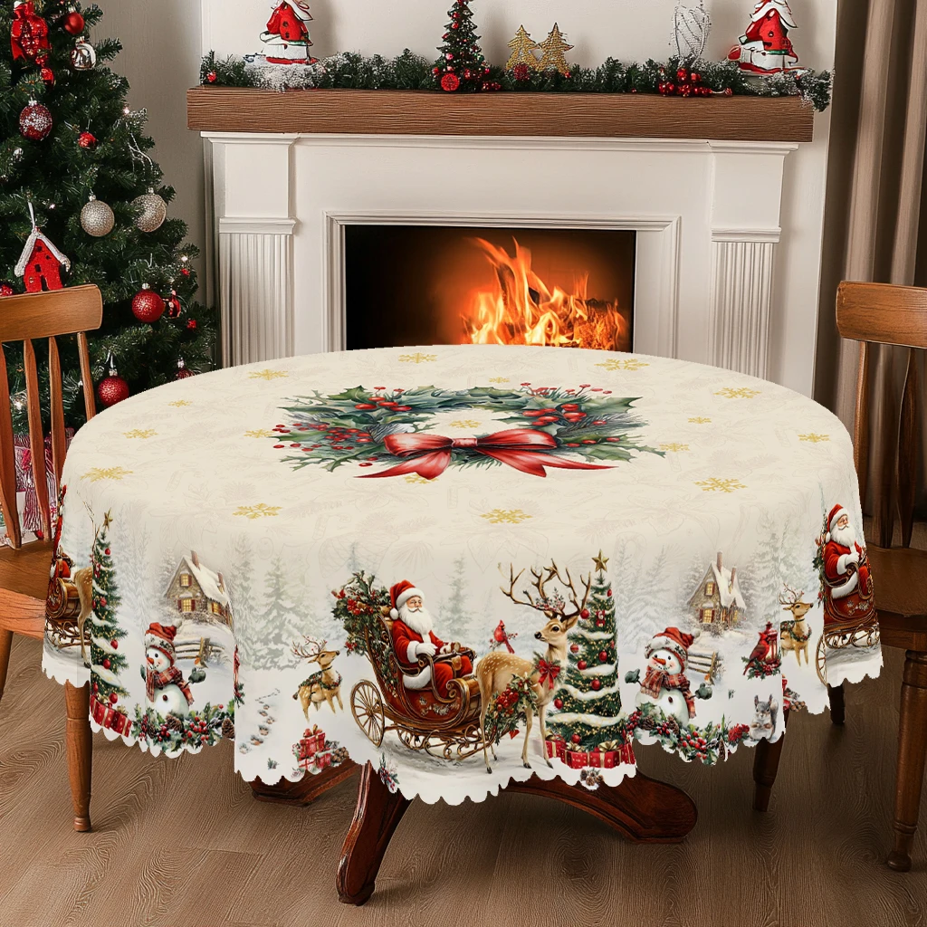 1 Piece of Merry Christmas Themed Printed Tablecloth, Vintage Country ...